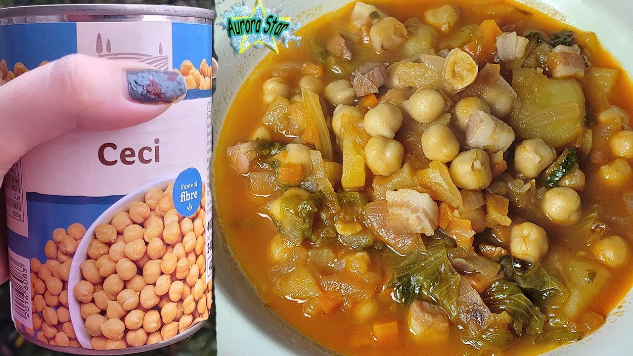 Ricetta zuppa di ceci veloce con ceci in scatola - YouTube