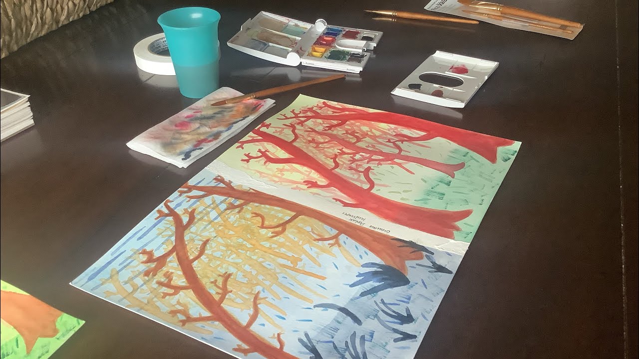 Finishing watercolor landscape paintings for class - YouTube
