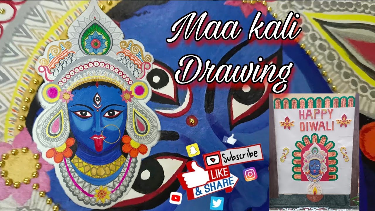 Kali puja #kali drawing For Beginners | Easy Angry Kali Mata painting ...