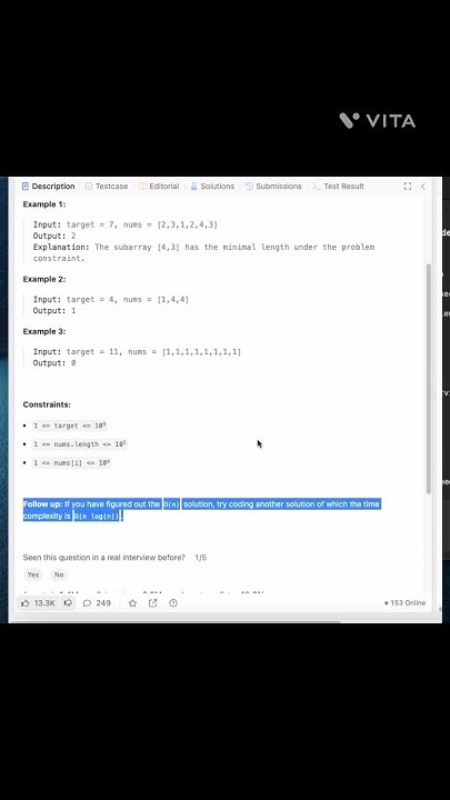 Minimum Size Subarray Sum Sliding Window Java Interview Prep