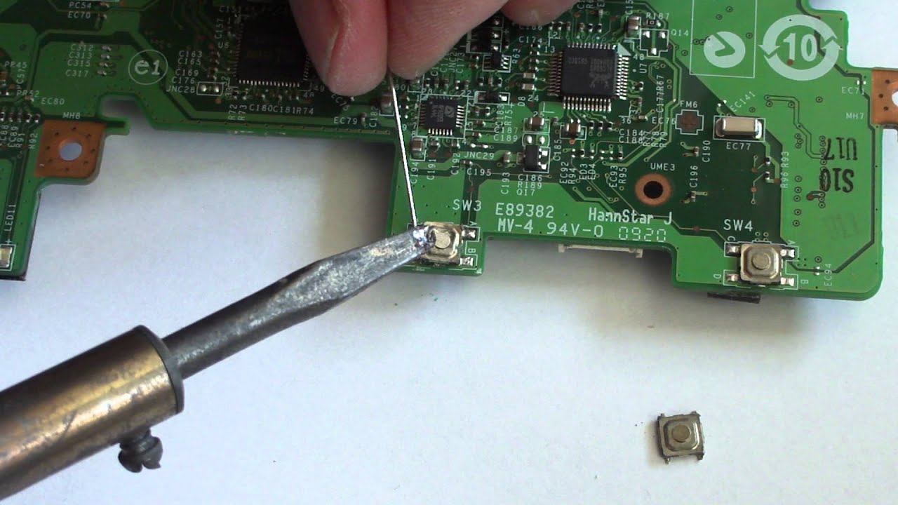 akoya 1312 notebook touchpad repair smd microswitch desoldering - YouTube