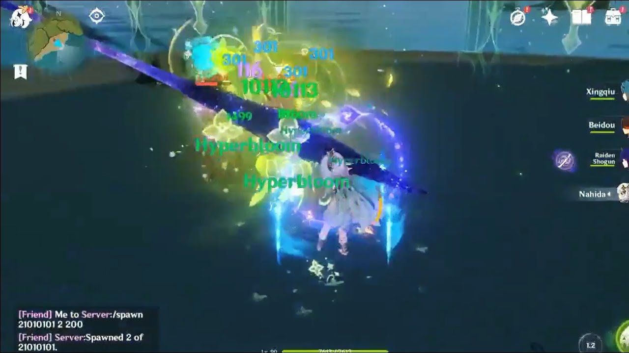 Nahida, Raiden, Xingqiu, & Beidou Hyperbloom Gameplay | Genshin Impact ...