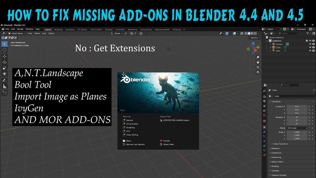 HOW TO FIX MISSING ADD-ONS In Blender 4.4 and 4.5 Of line without Get ...