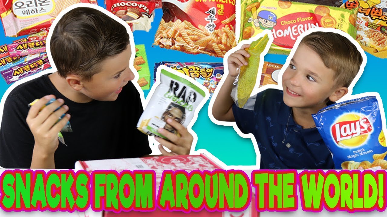 TRYING ALL KIND OF SNACKS FROM AROUND THE WORLD!!! - YouTube