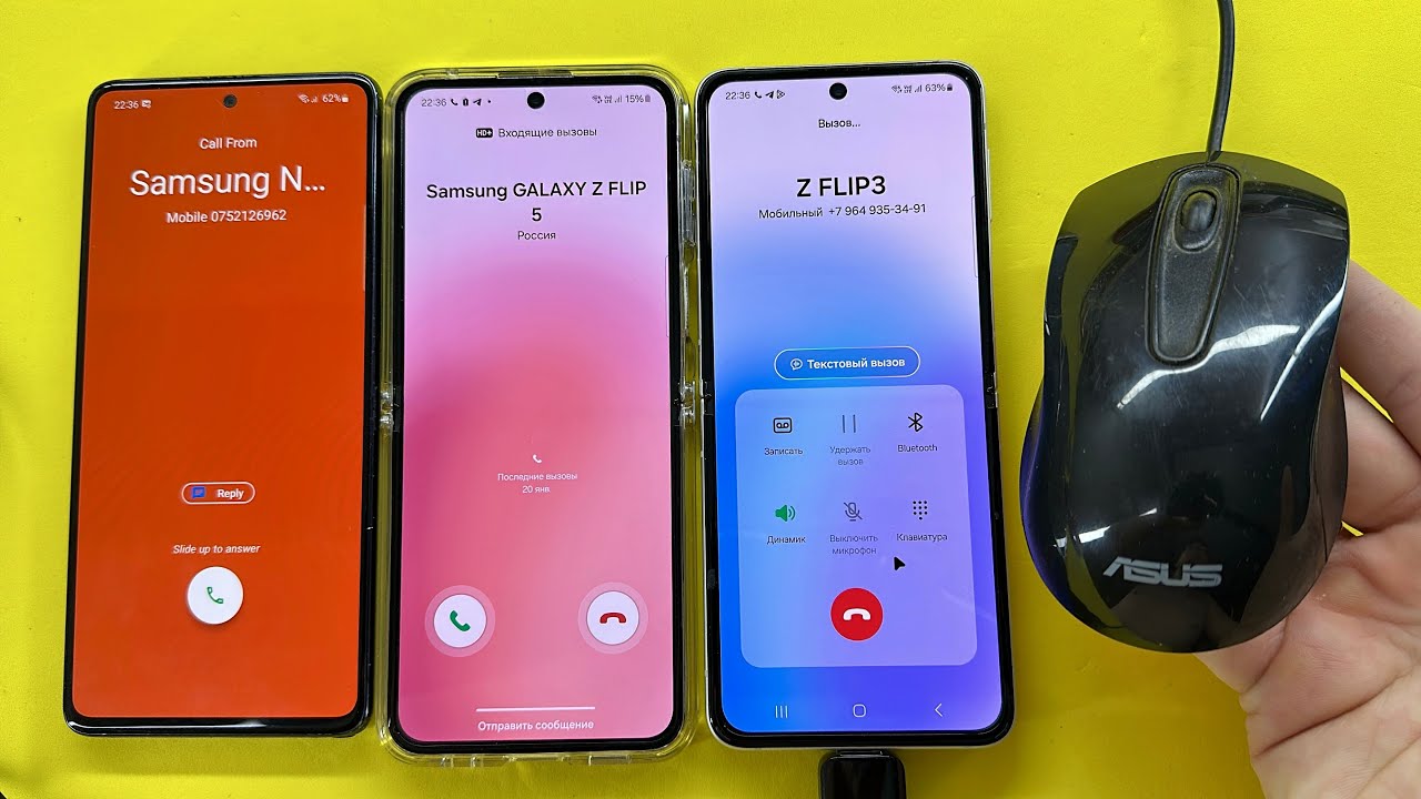 Incoming Call With The Help Of A Computer Mouse on Samsung Z Flip3/5 vs ...