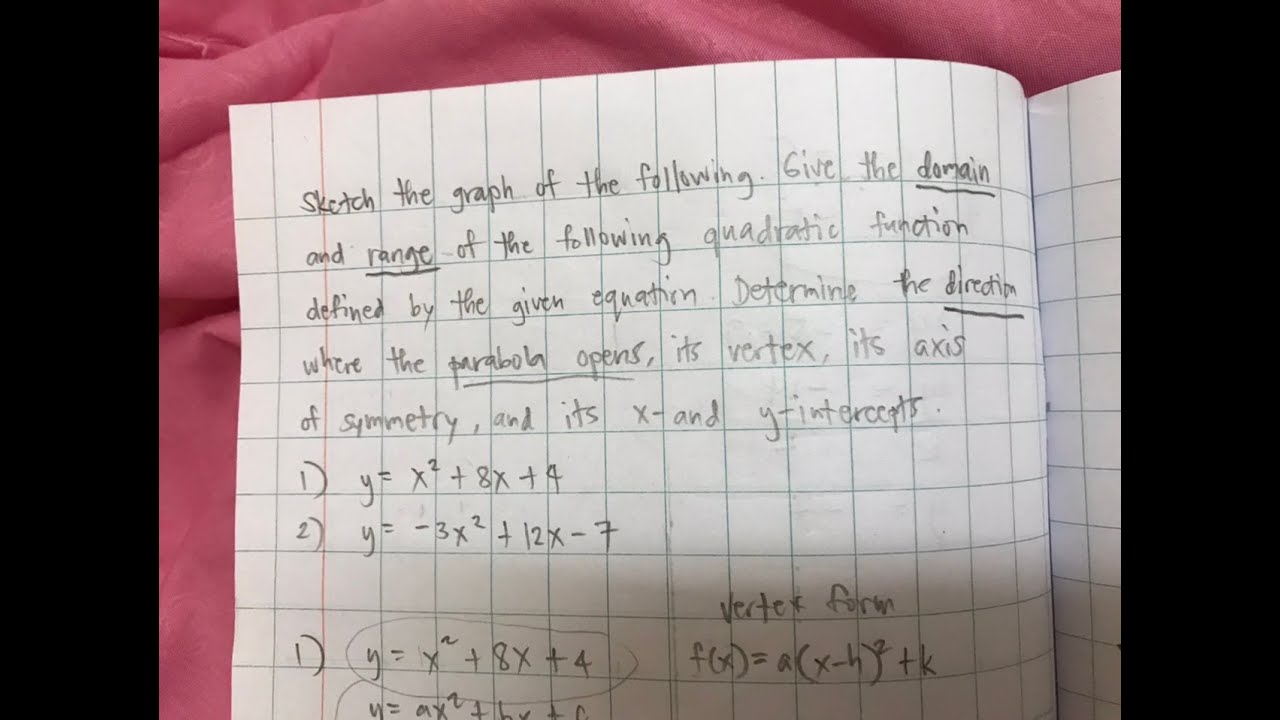 Sketch the graph of the following quadratic function - YouTube
