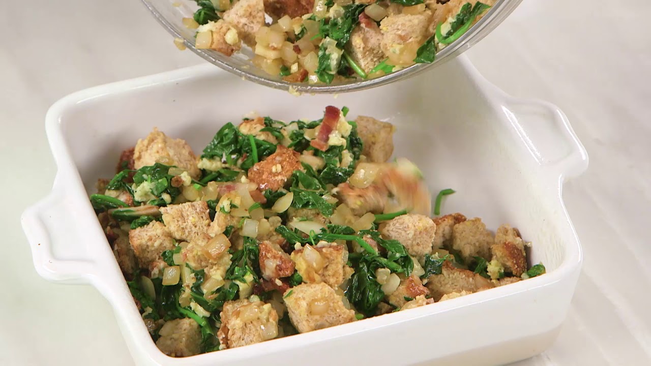 Spinach, Bacon, and Gruyère Breakfast Strata| Cooking Light - YouTube