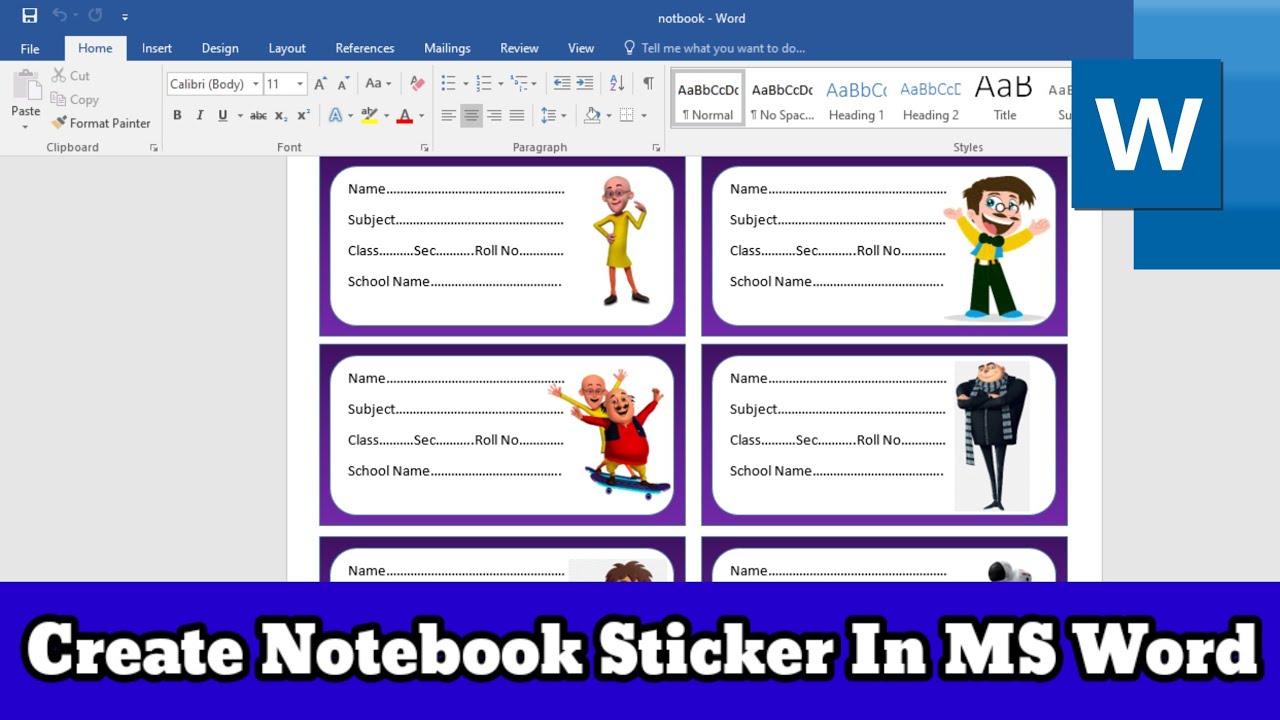 How To Create Notebook Sticker in MS word | Create and Print Notebook ...
