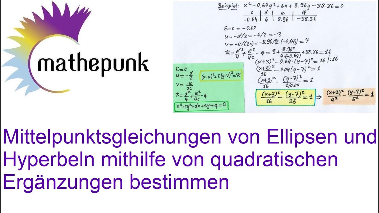 Mittelpunktsgleichungen von Ellipsen und Hyperbeln mithilfe von ...
