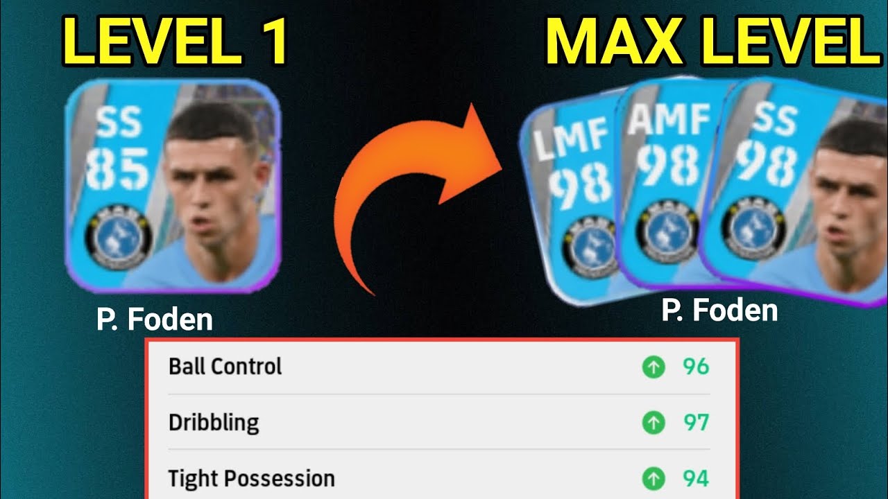 98 Rated P. Foden || max level max rating efootball 2023 level up P ...