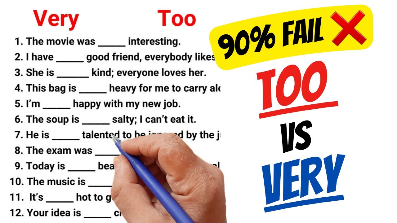 Learn English | Very vs Too | English Grammar Exercise 🔥📘 - YouTube