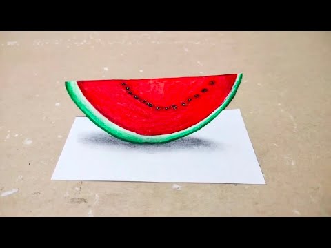 How To Draw 3D Watermelon Drawing Step by Step On Paper | 3D Drawing ...