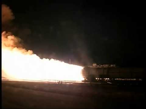Nightime static test fire of space shuttle solid rocket booster motor ...