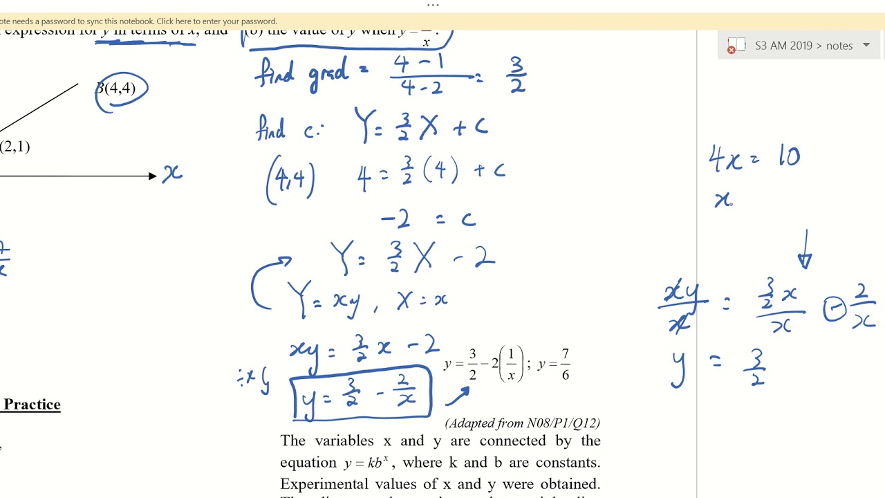 convert linear law to straight line equation practice 2b - YouTube