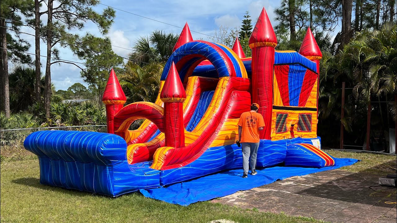 How to roll and fold a Bounce house with the slide 3/1 combo double ...