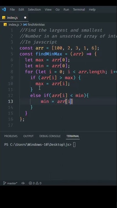 Find the smallest and largest number in a unsorted array of integers in javascript #shorts#viral ...