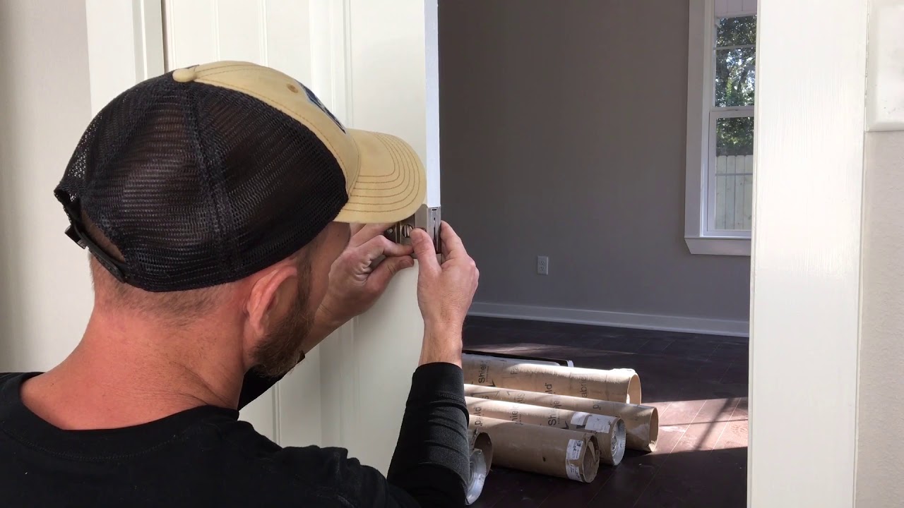 Pocket door handle & privacy lock install - YouTube