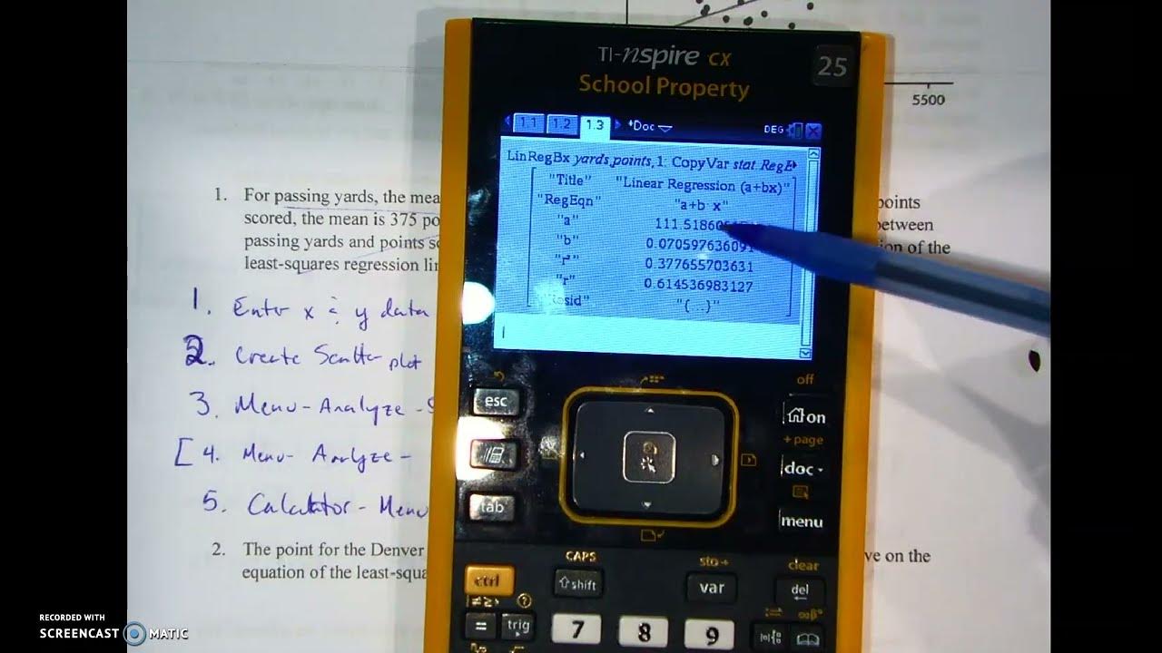 Stats 2.6 - Using TI-Nspire to Calculate Least Squares Regression ...
