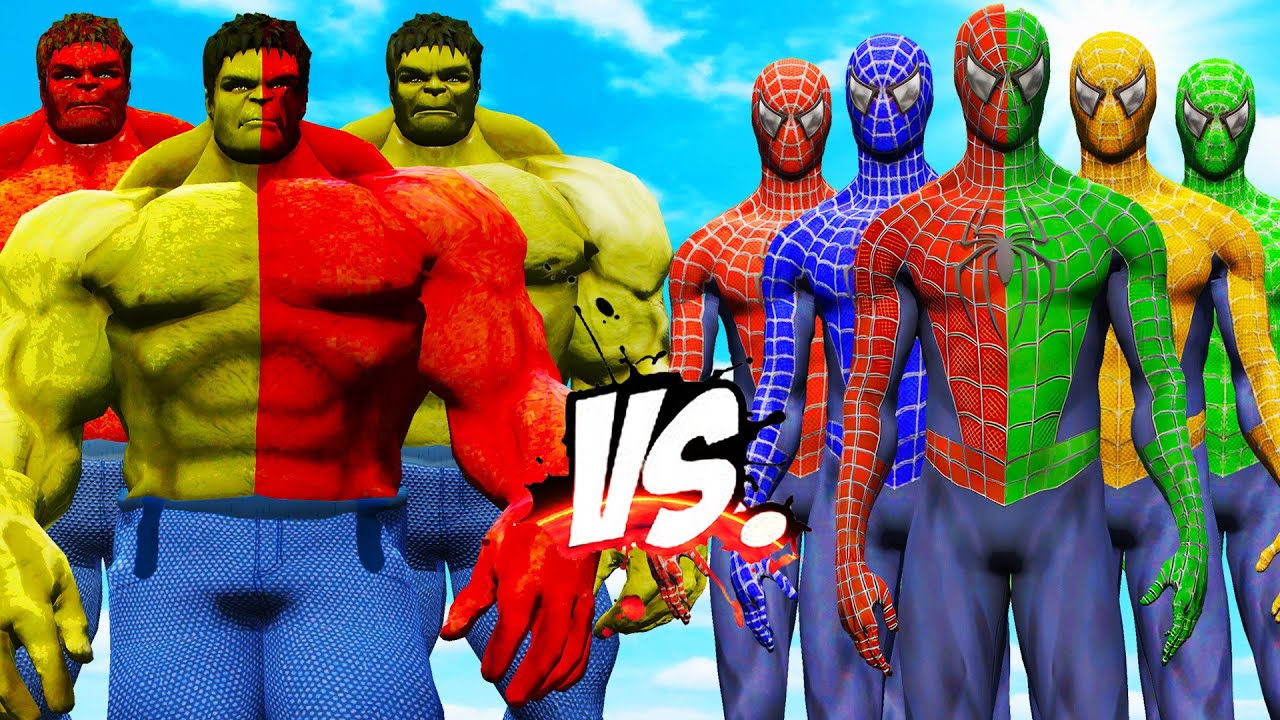 TEAM SPIDER-MAN VS TEAM HULK & RED-GREEN HULK - EPIC SUPERHEROES WAR ...