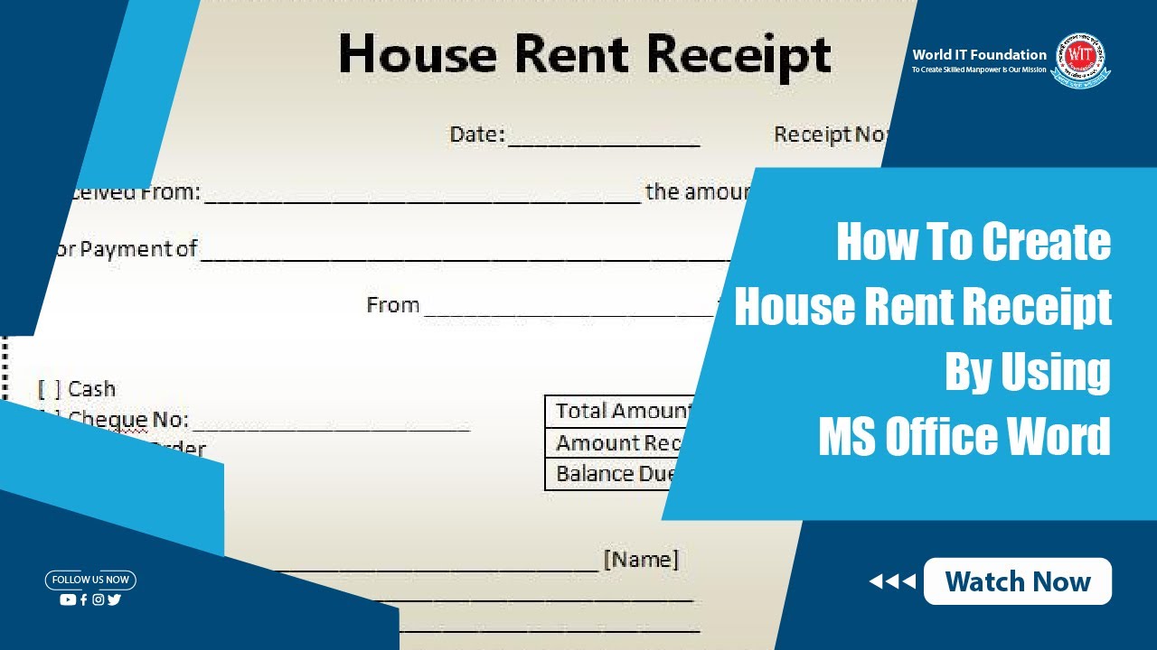 How to Create House Rent Receipt by using MS Office Word | World ...