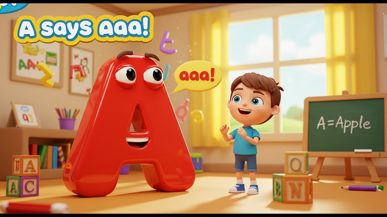 A Says Aaa! | A is for Apple Song | Phonics & Letter Sounds for Kids ...