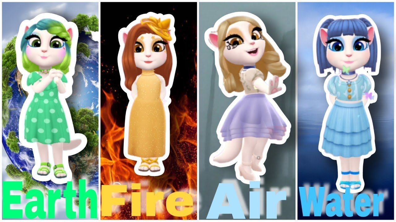 My talking angela 2 || 4 elements || Water vS Air Vs Fire vS Earth || cosplay - YouTube