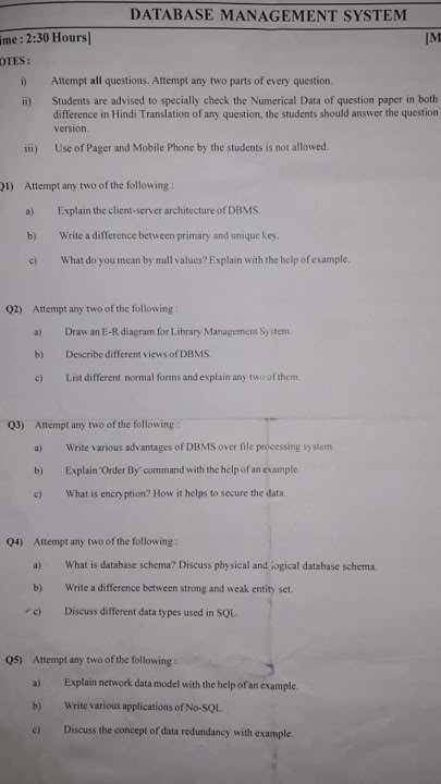 DBMS- Database management system | 4 sem/2 year | Up Polytechnic | question paper 2024 | Bteup ...