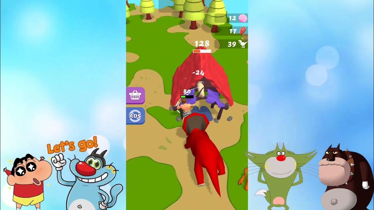 Oggy Try to Max Level in Dino Island: Collect & Fight Game | With Jack And Shinchan | Oggy Game ...