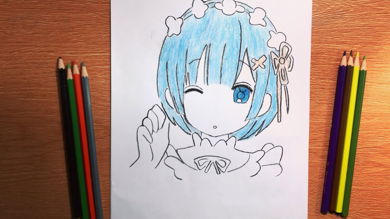 رسم انمي | رسم شخصية الانمي ريم drawing reem from Re:Zero kara Hajimeru ...