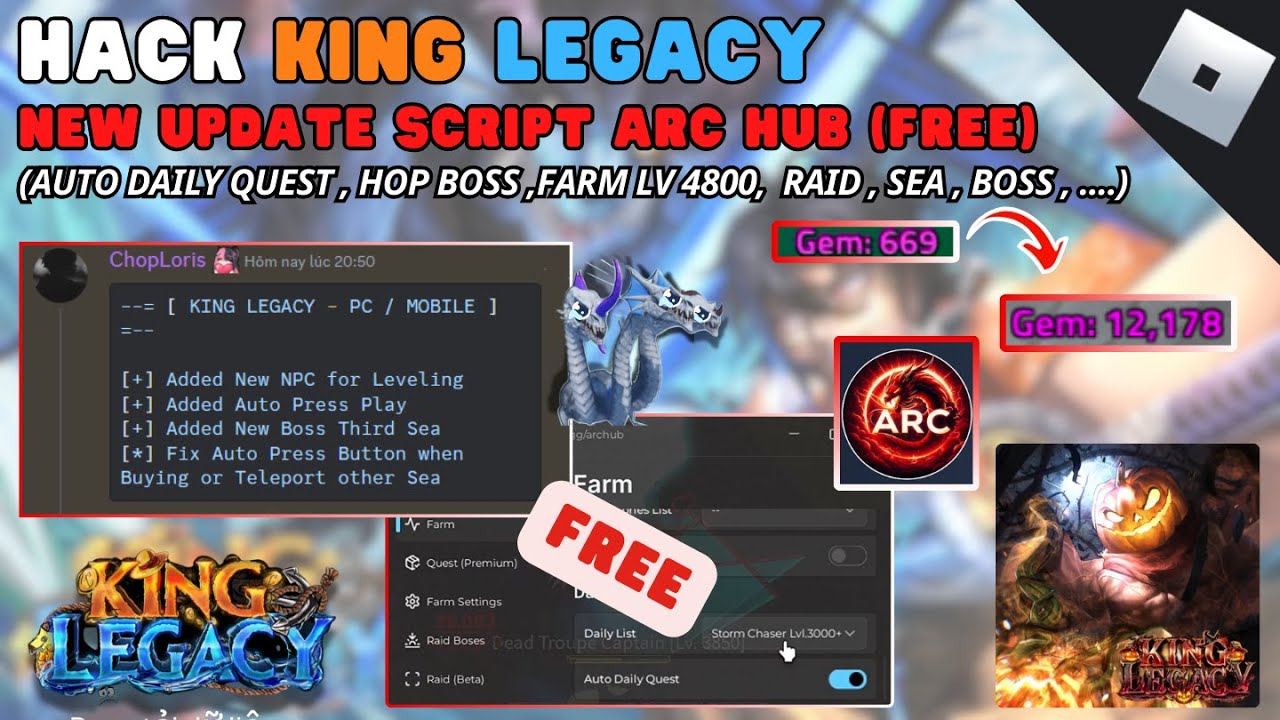 CÁCH HACK KING LEGACY UPDATE 7 - VỚI UPDATE SCRIPT ARC HUB (FREE ...