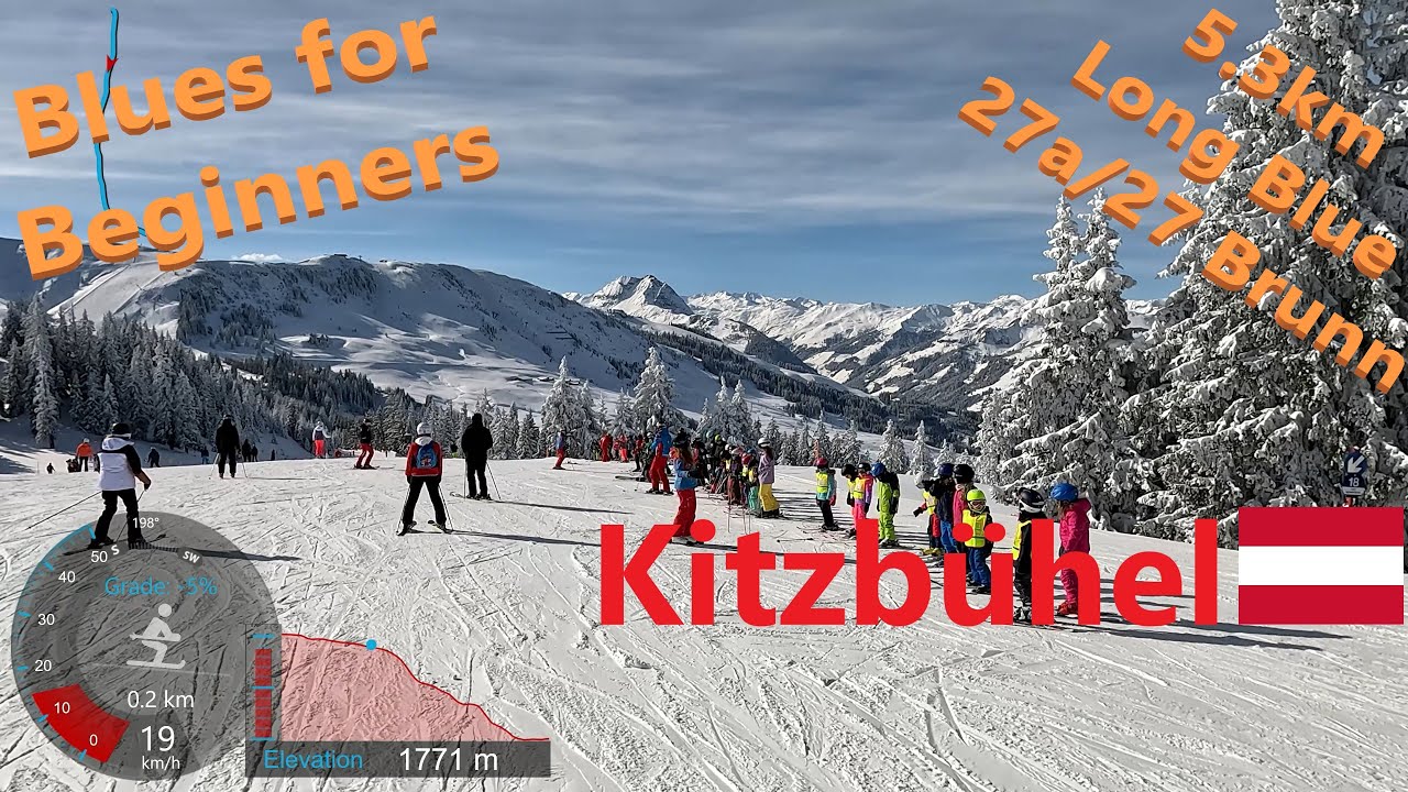 [4K] Skiing Kitzbühel KitzSki, Some Blues for Beginners, Pistes 27a/27 ...