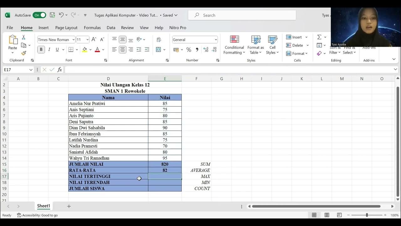 Penggunaan Rumus SUM, AVERAGE, MAX, MIN, COUNT Pada Microsoft Office Excel - YouTube