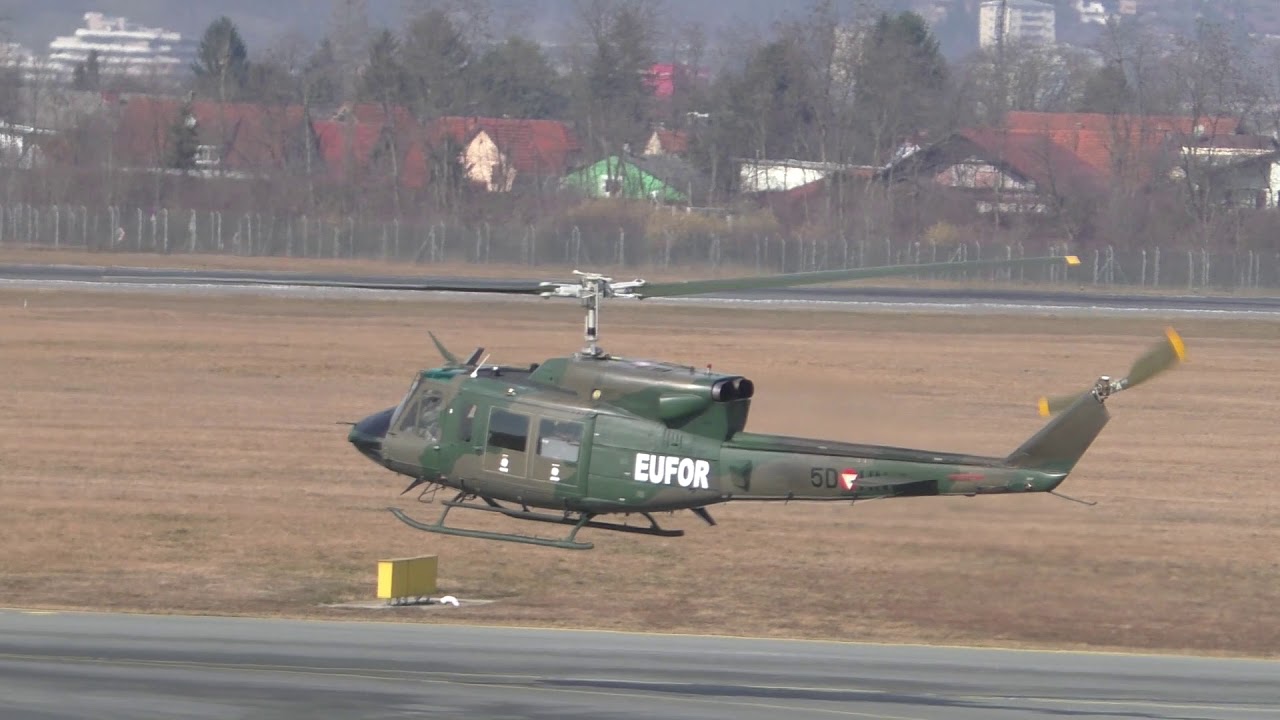 *Austrian Air Force* Agusta Bell 212 engine start and take off at Graz ...