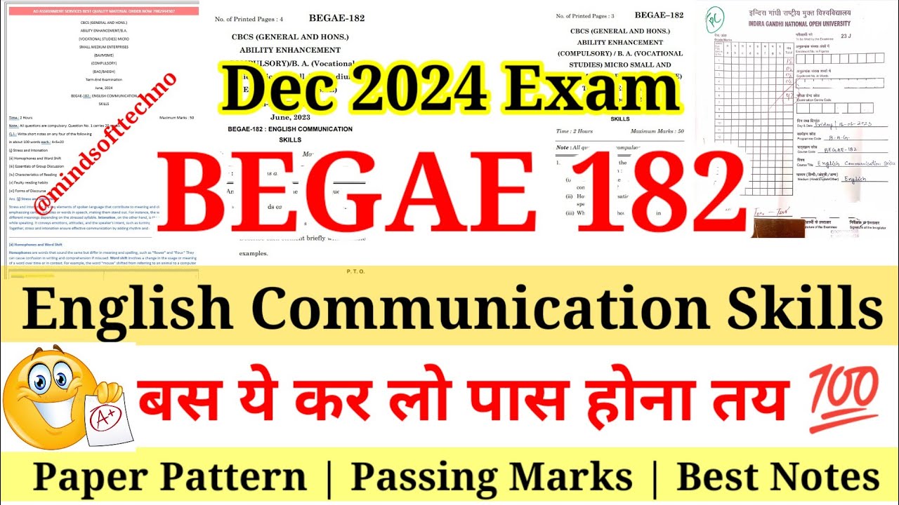 Begae 182 English Communication skills Paper Pattern, Passing Marks ...