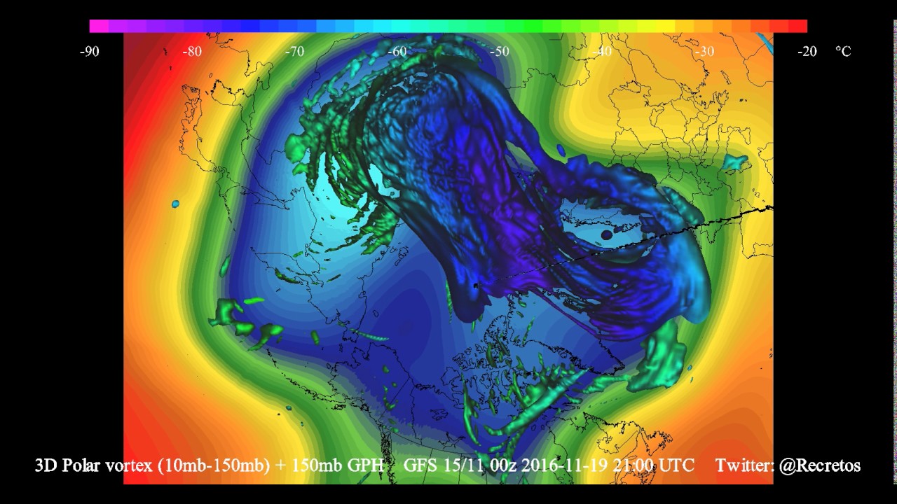 GFS 15/11/16 00z Polar vortex 4D animation Twitter: @Recretos - YouTube