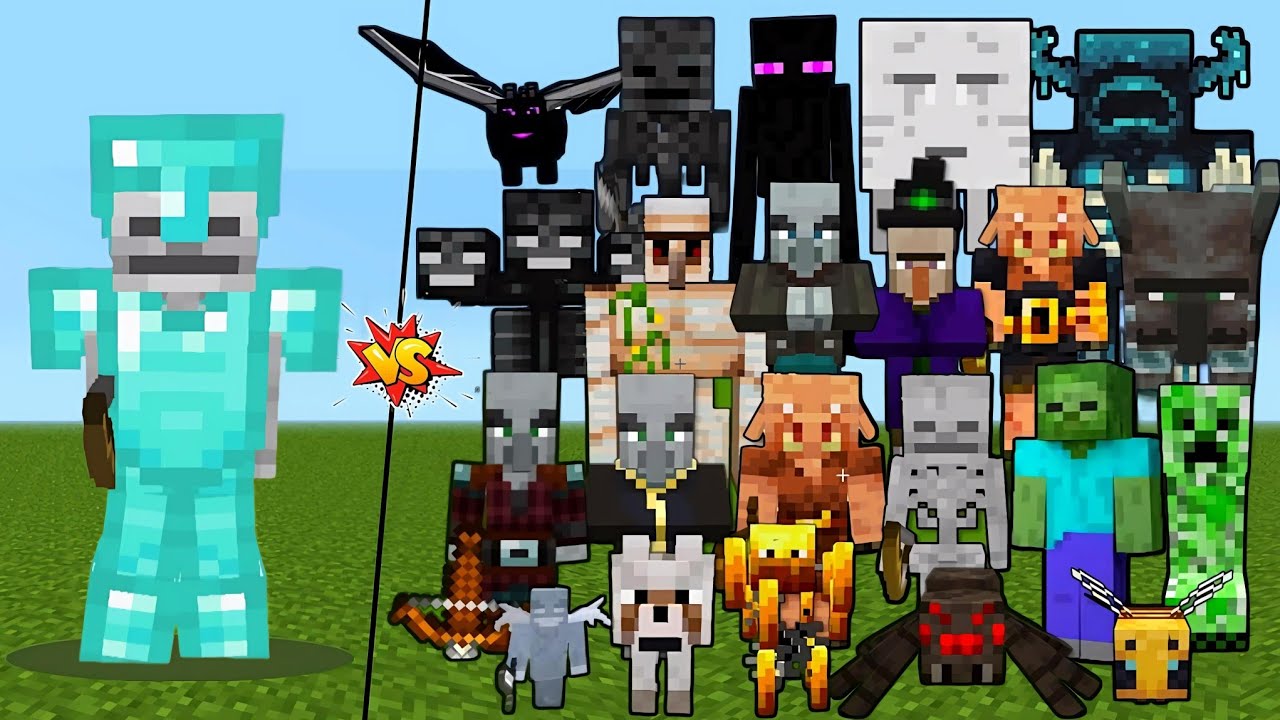 Skeleton with Diamond Armor vs All Mobs in Minecraft | Skeleton with ...