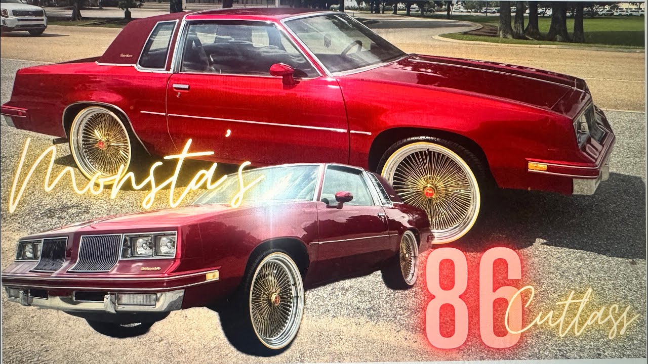 Candy Red 1986 Cutlass On 22 Inch Gold And Chrome Spokes (G Ride With ...