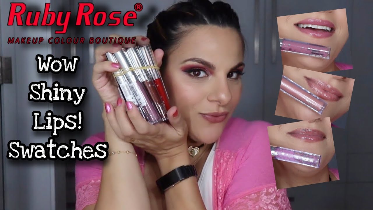 Ruby Rose Wow Shiny Lips! All the Swatches on my lips/ألوان روبي روز ...