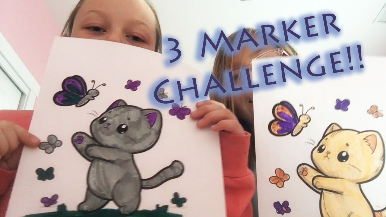 3 Marker Challenge with Kylee - FUN Coloring KITTENS with BUTTERFLIES ...