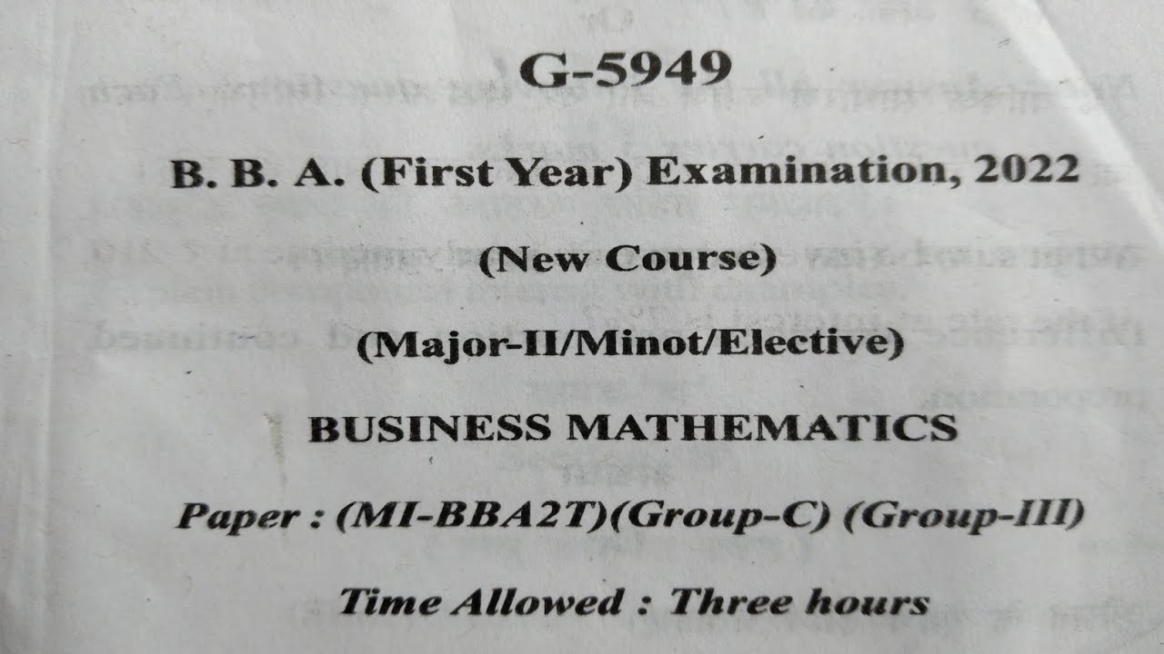 BBA | BUSINESS MATHEMATICS | RDVV | QUESTION PAPER | 2022 | 1st YEAR ...