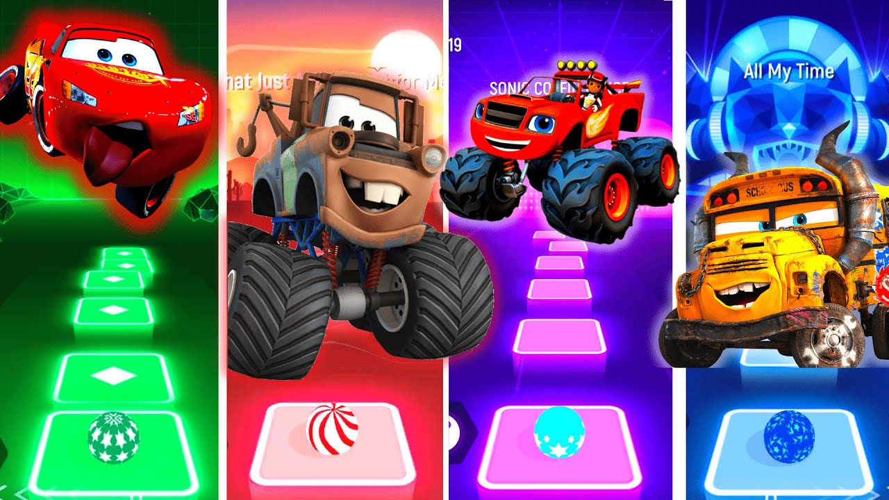 McQueen vs Tow Mater WHEELS vs Blaze vs Miss Fritter - Tiles Hop EDM ...