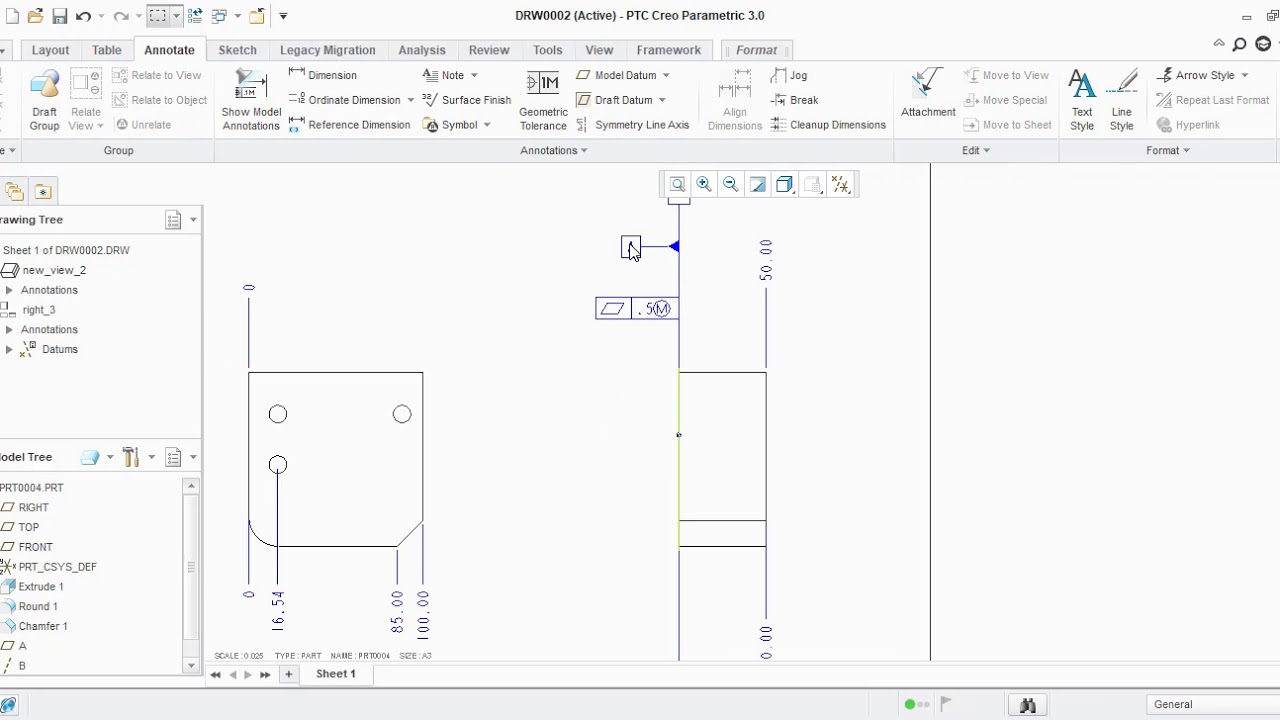 Flatness With Target In Creo Drafting - YouTube