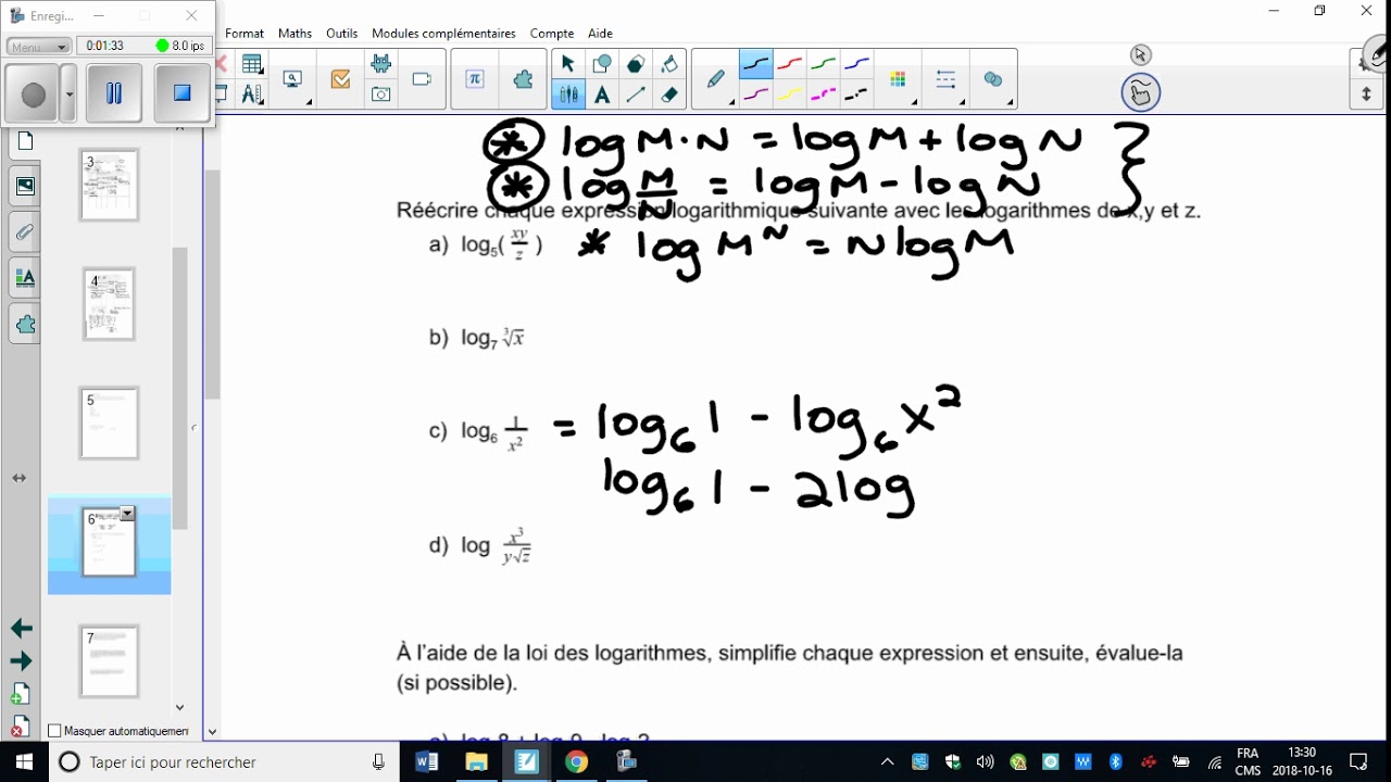 Lois des logarithmes (Exemple 2) - YouTube