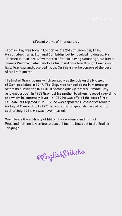 Life And Works Of Thomas Gray | Thomas Gray Biography | #thomasgray # ...