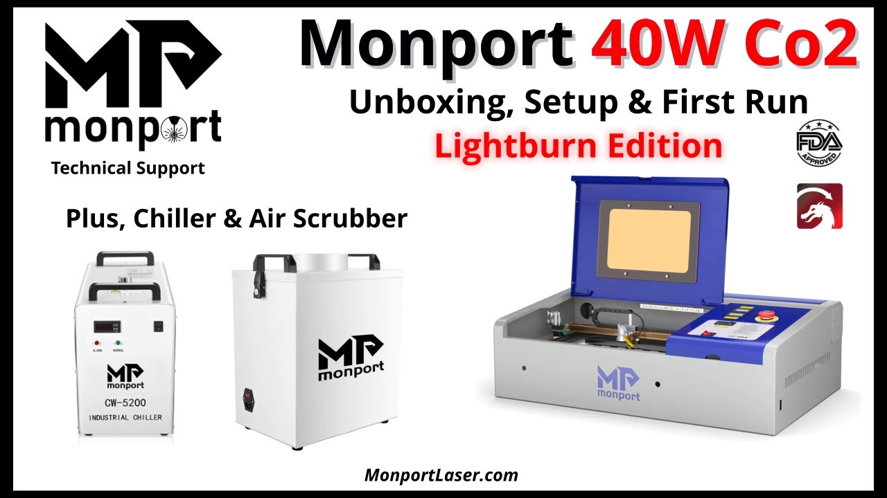 Monport 40W desktop Co2 laser丨Unboxing, setup and first run - YouTube