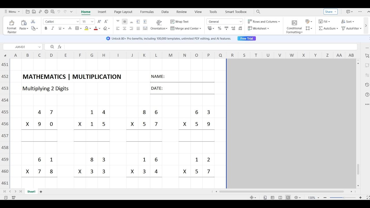 How to make Math Worksheet in Excel in 5 minutes | Easy method tutorial ...