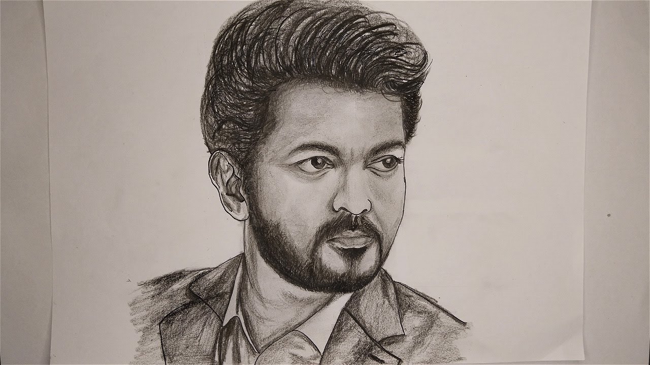 Bijoy Thalapothy (Varisu) ।। Pencil sketch ।। Free hand drawing - YouTube