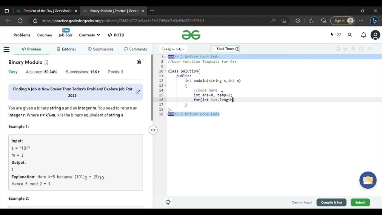 Binary Modulo || Hindi || GFG POTD || 08 May 2023 || C++ | Shorts - YouTube
