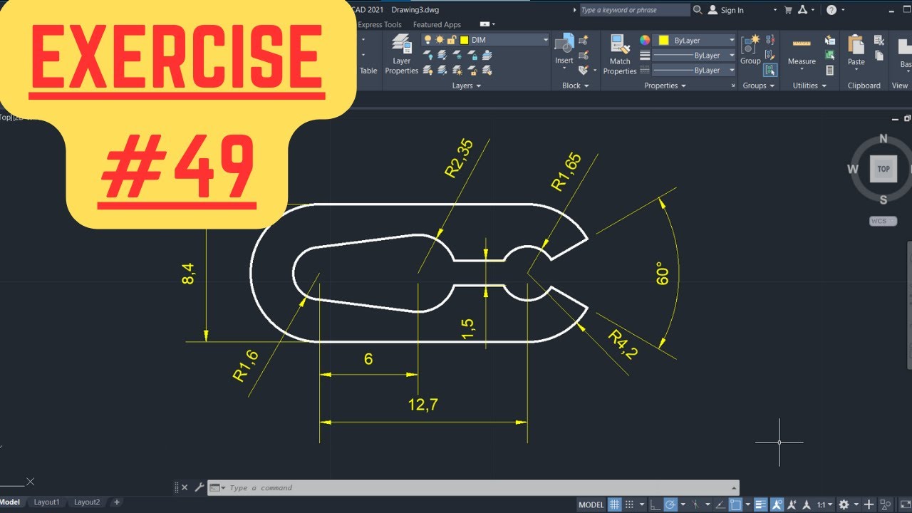 AutoCAD 2D Basic Drawing and Drafting Practice for Beginners #49 - YouTube