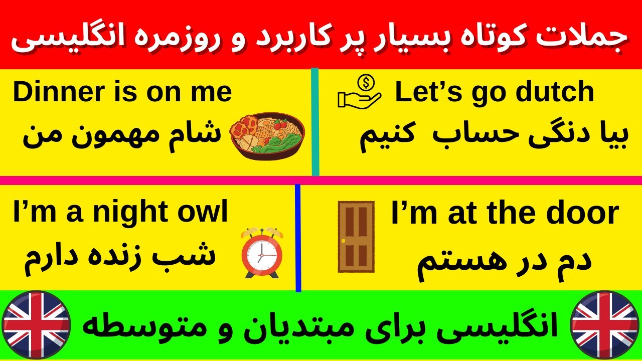 جملات انگلیسی کوتاه و پرکاربرد روزمره انگلیسی مبتدی و متوسطه Youtube